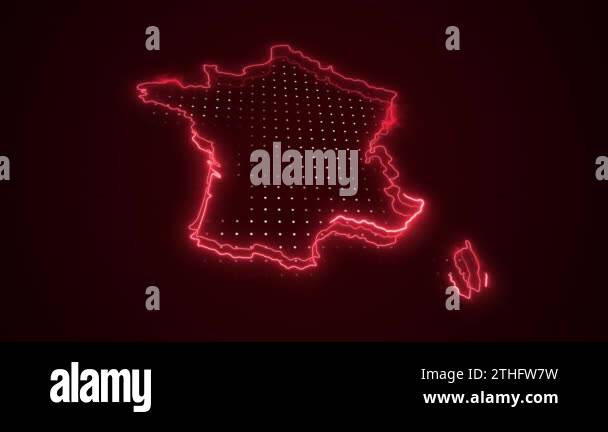 Neon Red France Map Borders Outline Loop Background. Neon Red Colored ...