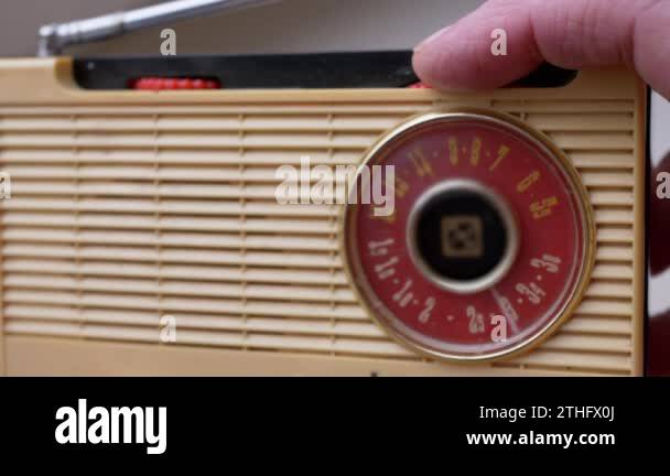 Close up, Male Fingers Adjust Frequency on an Old Vintage Retro ...