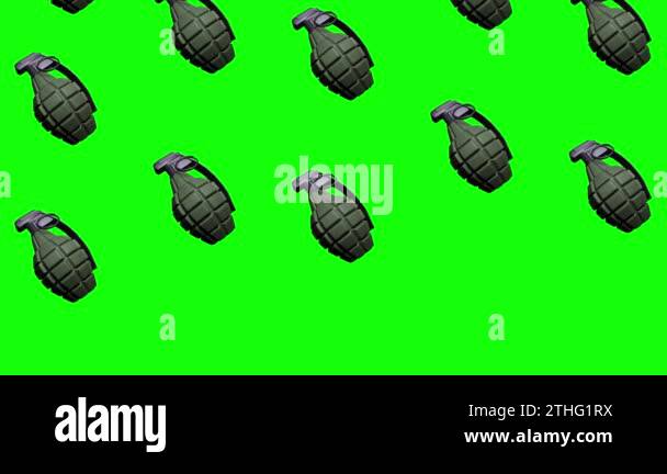 Grenades falling from the sky green screen 4k animation. War and weapon ...