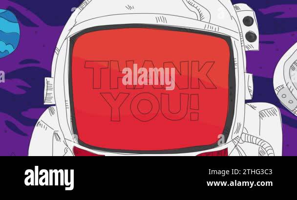 Astronaut in space with Thank You Text on his helmet. Abstract dancing ...