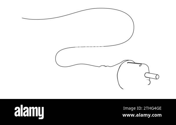 animated continuous single line drawing of electric plug and power ...