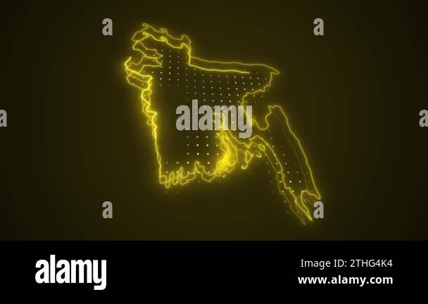 Neon Yellow Bangladesh Map Borders Outline Loop Background. Neon Yellow ...