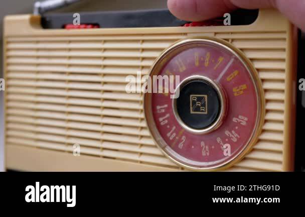 Close up, Male Fingers Adjust Frequency on an Old Vintage Retro ...