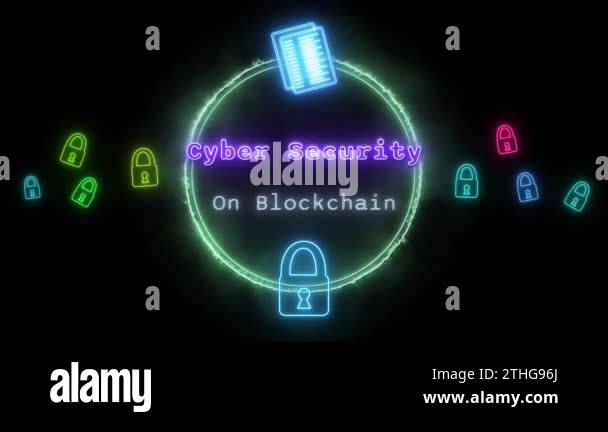 cyber security on blockchain Neon blue Fluorescent Text Animation green ...