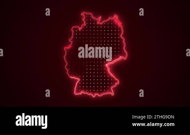 Neon Red Germany Map Borders Outline Loop Background. Neon Red Colored ...