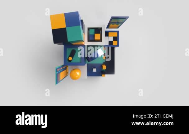 Top view of Data processing and big Data analysis 3d looping animation ...