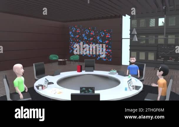 Metaverse conference room with avatars talking to each other about new ...