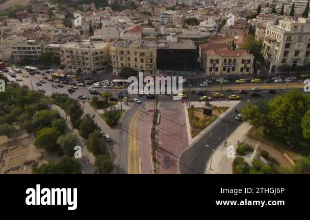 Athens, Greece, Aerial View of Downtown Street Traffic, Buildings and ...
