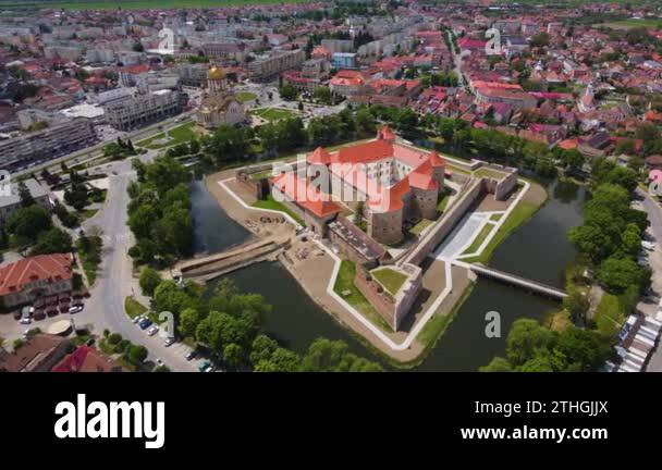 Aerial footage of the Citadel of Fagaras, in Brasov county, Romania ...