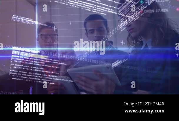 Animation of computer language, trading board, graphs, binary codes ...