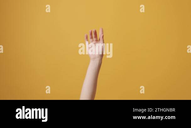 Crop female counting with raised arm. Static shot of anonymous woman ...