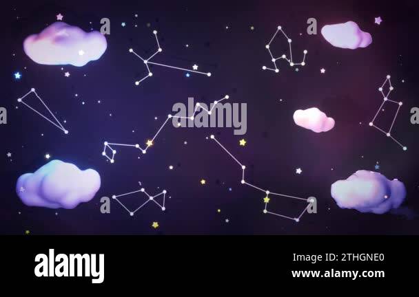 Looped cartoon constellations, stars, and clouds animation Stock Video ...