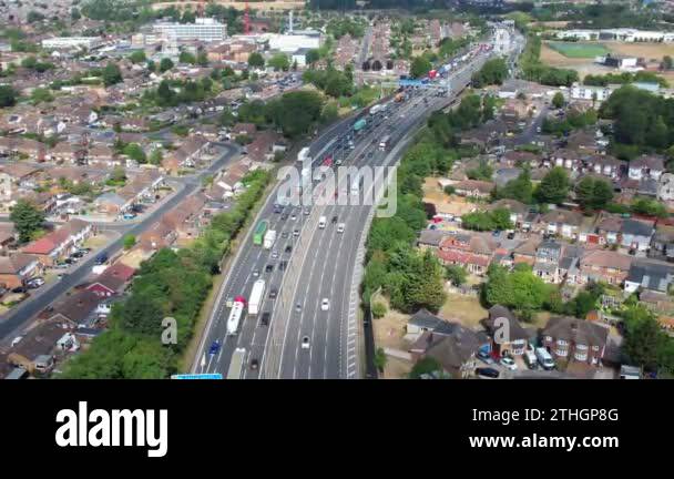 Aerial View of British Motorways With Traffic at Peak Time, High Angle ...