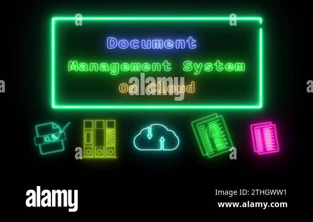 document management system on cloud Neon green-blue Fluorescent Text ...