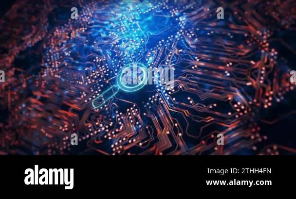 Animation of magnifying glass with risk management text over computer ...