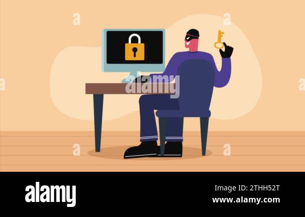 hacker with desktop cyber fraud animation ,4k video animated Stock ...
