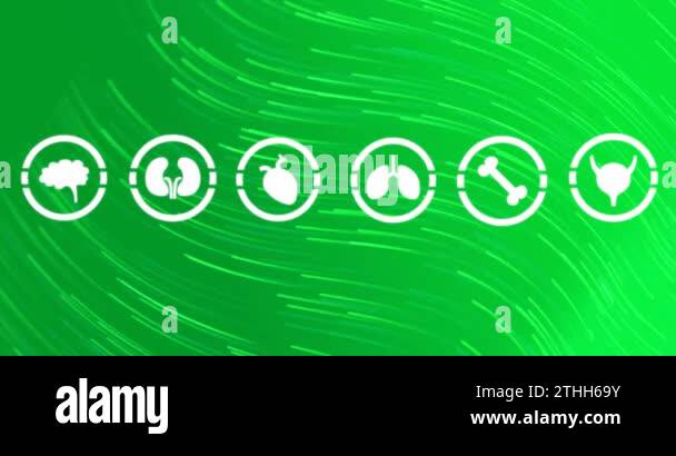 Animation of medical structures in white circles over moving lines on ...