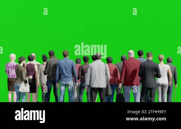Isolated group of people standing in back view,3D people animation on ...