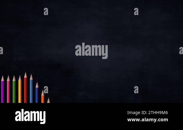 Welcome back to school Background. A set of colored pencils on a black ...