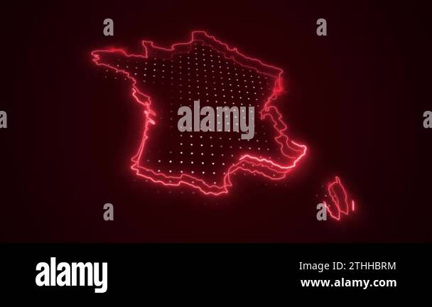 Neon Red France Map Borders Outline Loop Background. Neon Red Colored ...