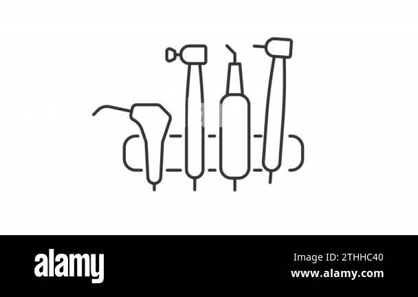 Animated dental machine linear icon. Teeth treatment instruments ...