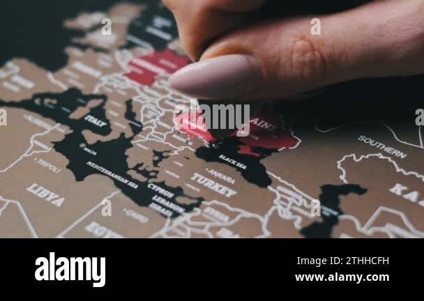 Female Hand Scratching Romania Country on the Surface of Scratch World ...