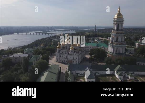 This stock video shows an aerial view of the historical symbol of Kyiv ...