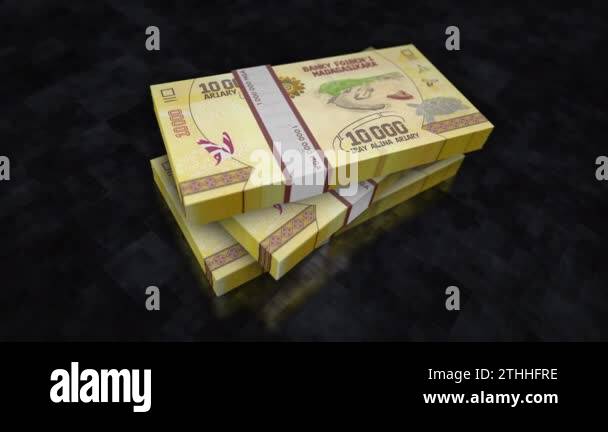 Madagascar money Malagasy Ariary money pile pack. Concept background of ...