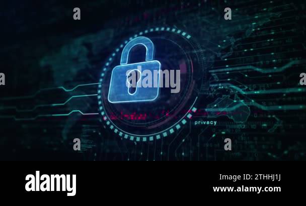 Cyber security and digital computer protection with padlock symbol ...