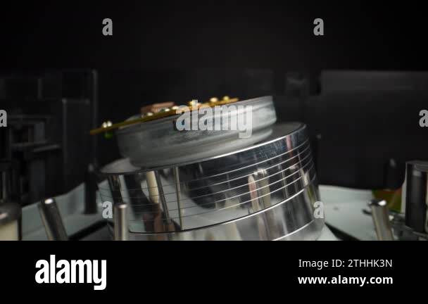 Magnetic head inside an old VHS VCR. Dolly shot. Close-up Stock Video ...