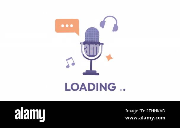 Animated podcast mic loader. Equipment for live stream. Flash message ...