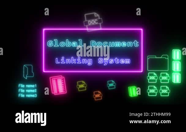 global document linking system Neon purple-blue Fluorescent Text ...