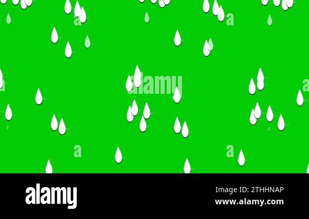 falling raindrops footage animation on green background, rain animation ...