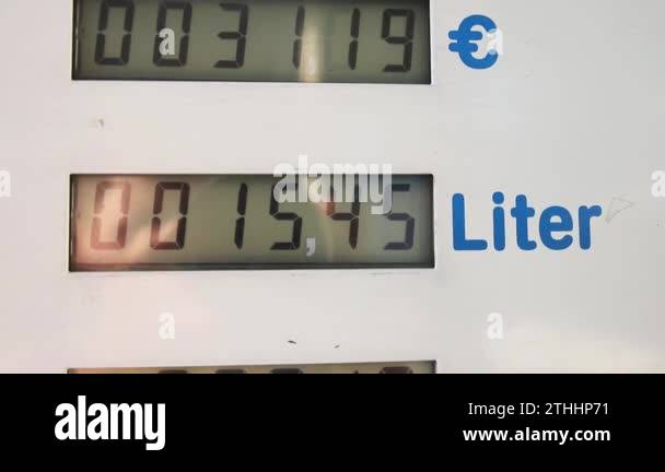 Close-up detail view of fuel pump digital display showing high rising ...