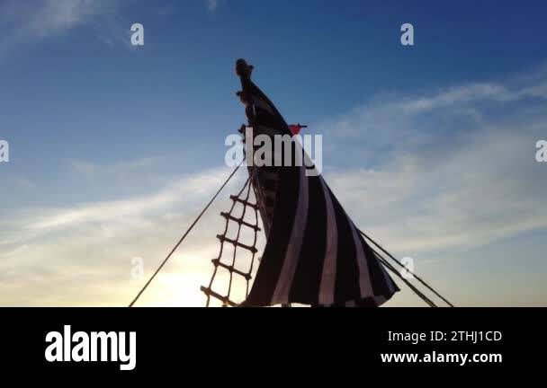 mast sailing ancient viking ship goes downwind close up Stock Video ...