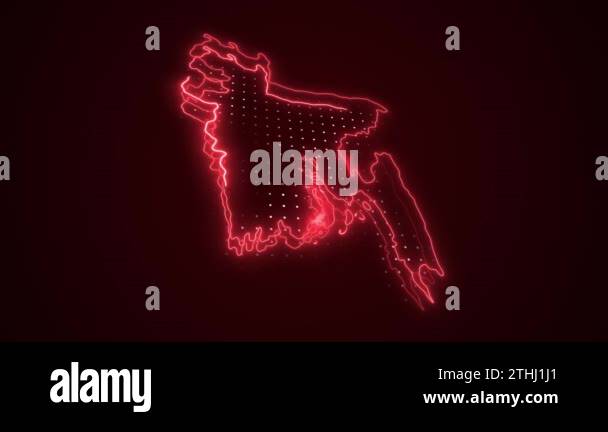 Neon Red Bangladesh Map Borders Outline Loop Background. Neon Red ...