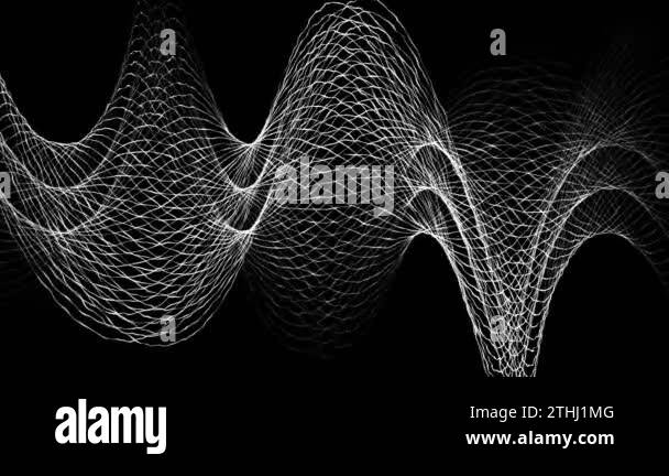 A stream of wavy intersecting lines on a black background. Lines and ...
