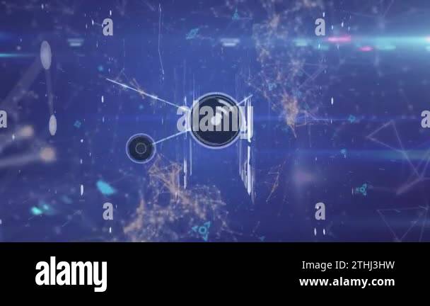 Animation of graphical moving map with computer network and gps icons ...