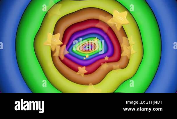 Animation of yellow stars over rainbow circles and colours moving on ...