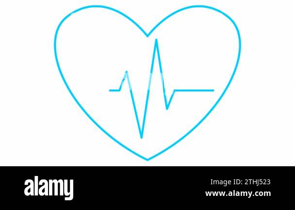 Animated blue pounding heart with electrocardiogram. Linear symbol of ...
