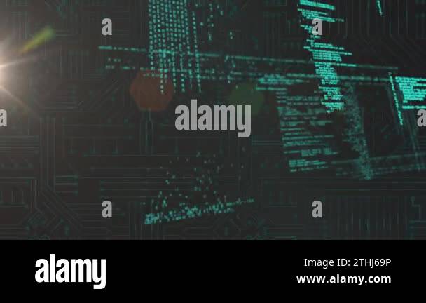 Digital Animation Of Computer Language Moving Against Electronic