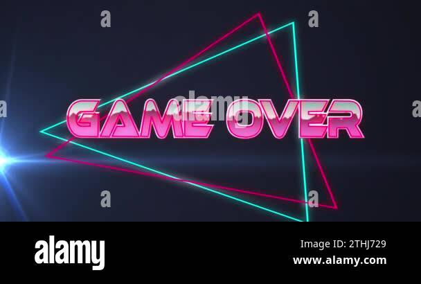 Animation of game over text on triangles and lens flares against black ...