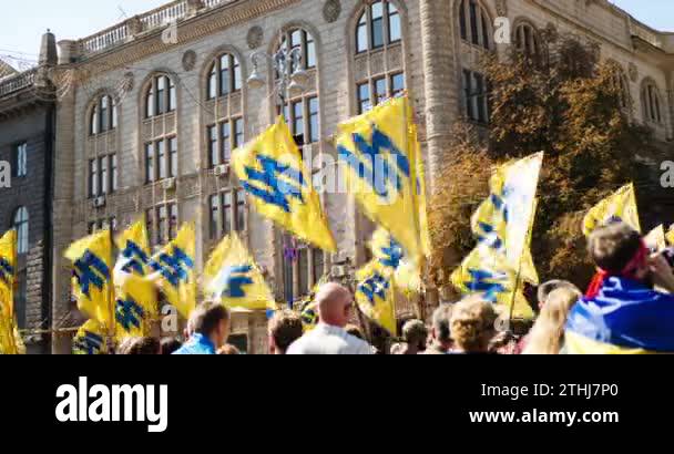National Independence Day of Ukraine. Flags of Azov Regiment on the ...