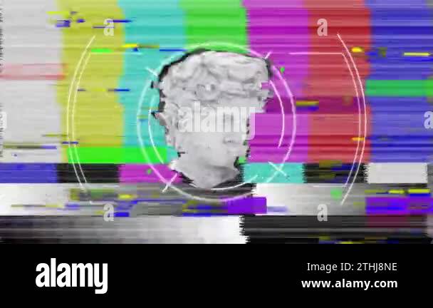 Animation of antique head sculpture over scope and test screen ...