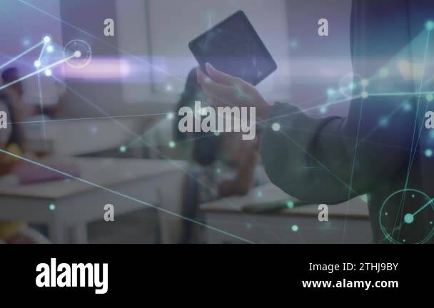 Animation of network of connections and light trails over diverse ...