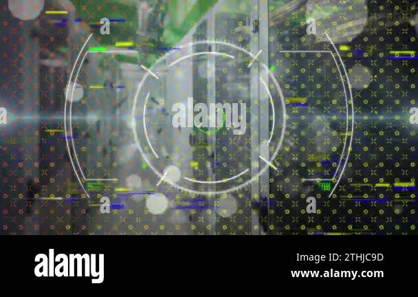 Animation Of Scope Scanning Over White Spots Floating Against Computer