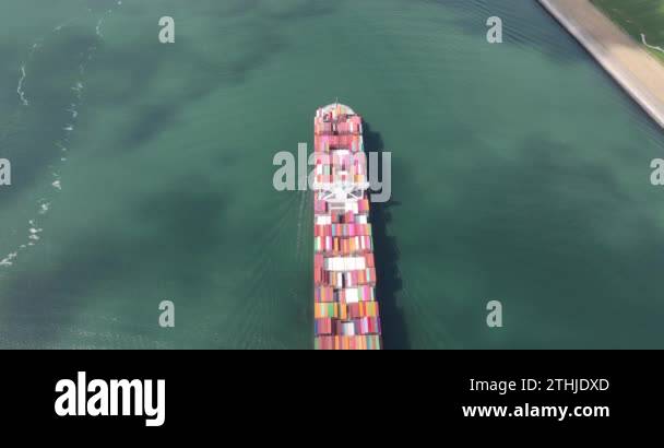 Container cargo ship, bulk transport for sea containers. Top down ...