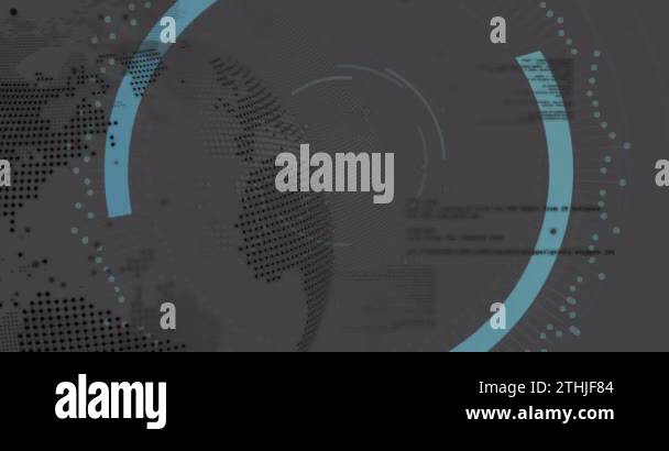 Animation of scope scanning with padlock icon and data processing over globe on black background ...
