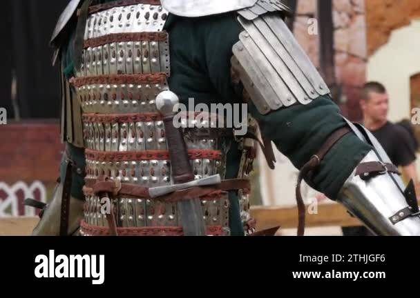 Trostyanets, Ukraine - August 21, 2021: Knight in medieval steel armor ...