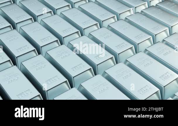 Silver ingots, loop animation. 3D render. Silver bars moving background ...